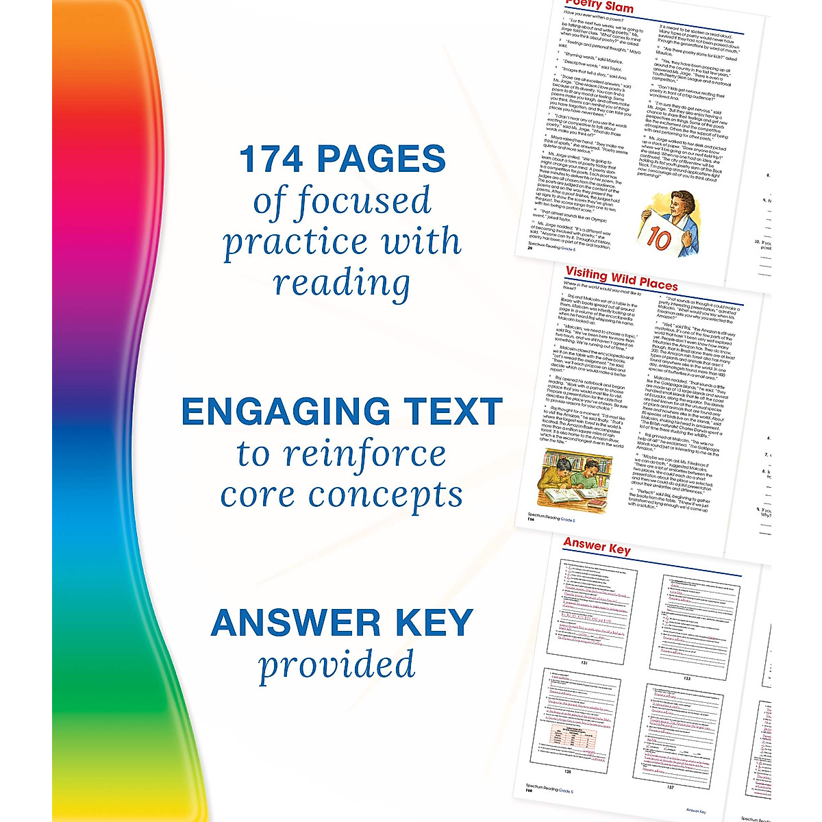Spectrum Reading Comprehension Grade 5 Workbooks, Ages 10 to 11, 5th Grade Reading Comprehension, Nonfiction and Fiction Passages, Summarizing Stories and Identifying Themes - 174 Pages (Volume 24)