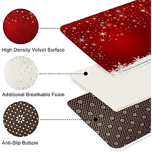 ArtSocket Christmas Bathroom Rugs and Mats Set 3 Piece, Snowflake Red Rugs Non Slip, Winter Snow Absorbent Microfiber Memory Foam Bath Mat Machine Washable Bathroom Floor Mats