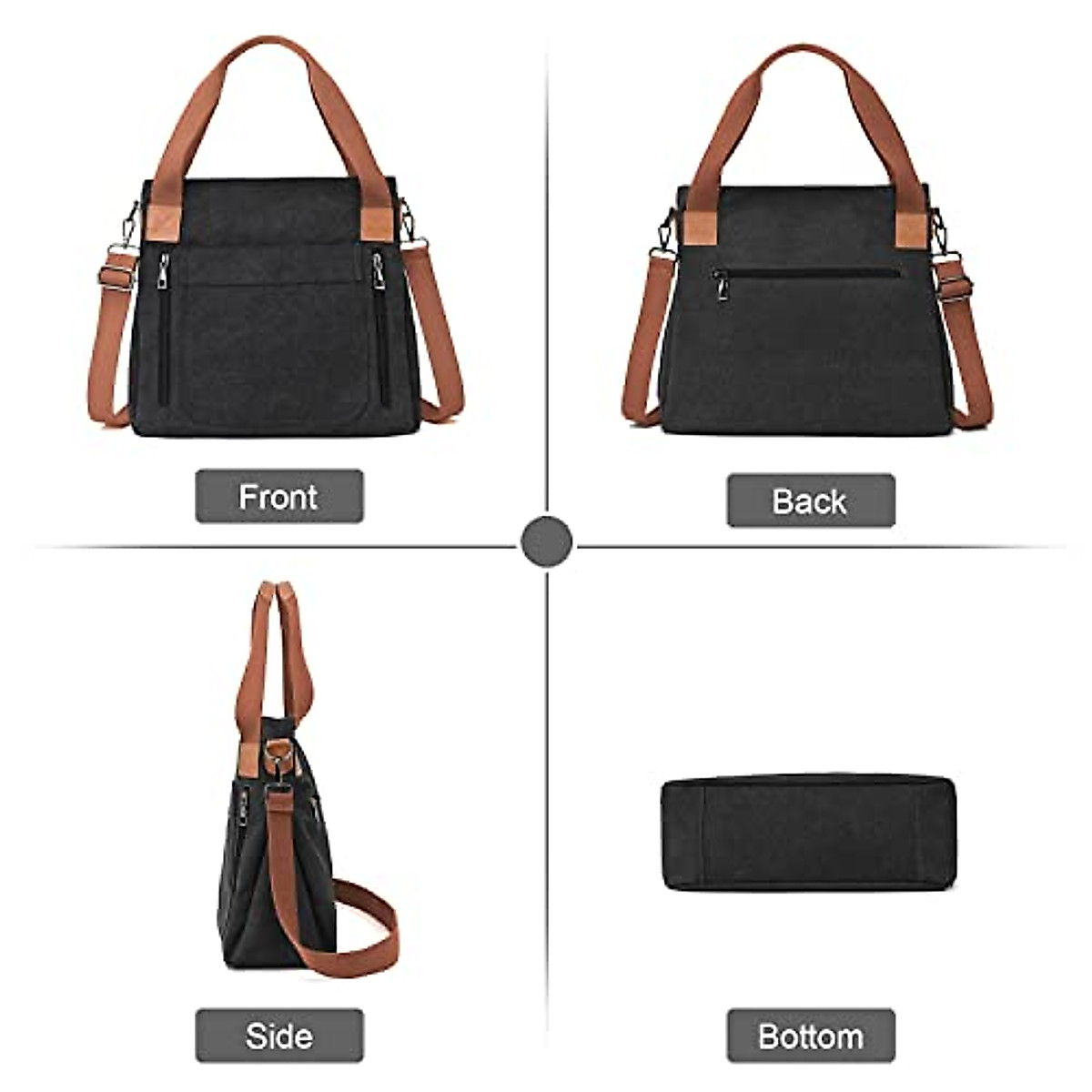 SUKUTU Ladies Canvas Tote Handbags Multiple Pockets Casual Top Handle Satchel Daily Purse