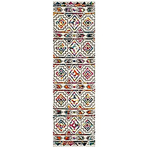 SAFAVIEH Fiesta Shag Collection 6'7" x 9'2" Cream / Multi FSG365A Moroccan Boho Non-Shedding Living Room Bedroom Dining Room Entryway Kids Area Rug