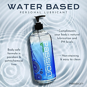 Passion Natural Water-Based Personal Lubricant Twin Pack, Premium, Non-Sticky, Easy-to-Clean Formula for Smooth, Comfortable Use - 34 Fl Oz (Pack of Two)