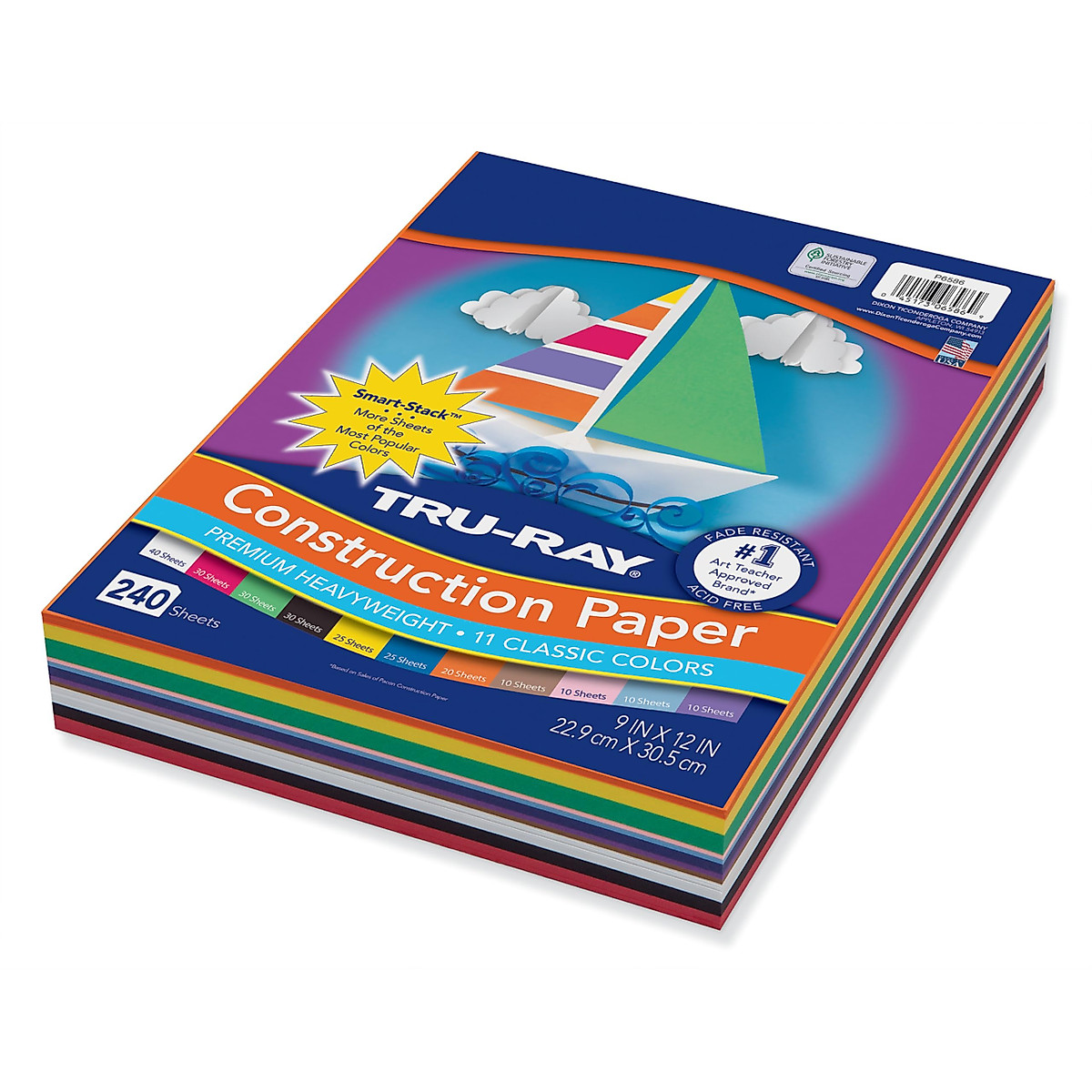 Pacon Tru-Ray Sulphite Construction Paper, 9-inch x 12-inch, Assorted Colors, 240 Sheets (PAC6586)