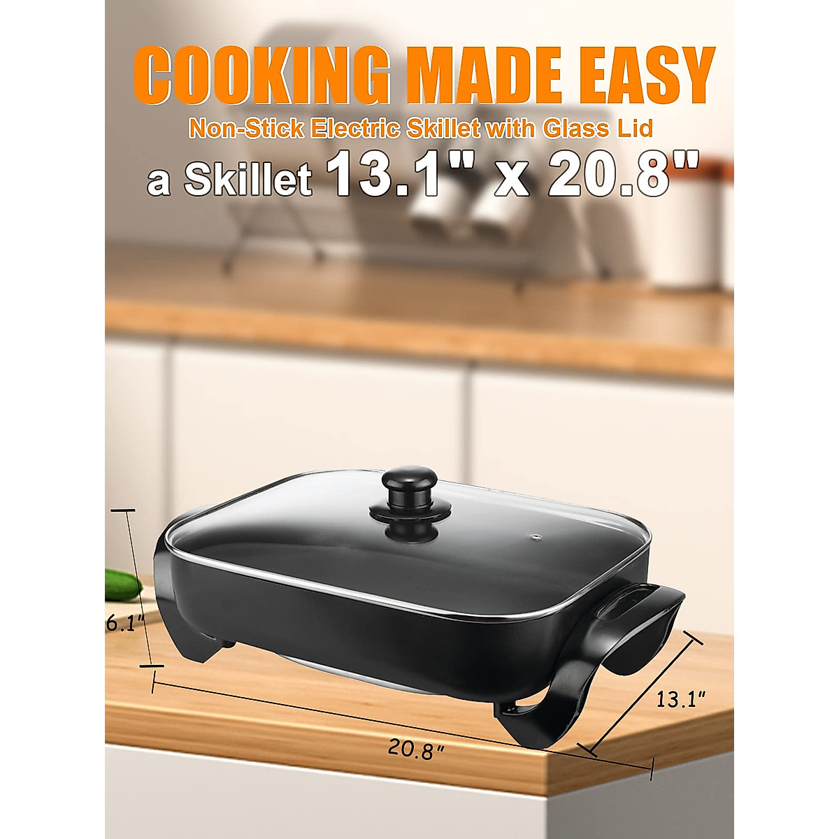 Extra Deep Electric Skillet Nonstick - 16 Inch Frying Pan With Glass lid, Server for 4 Perple or Family, for Frying, Steaming, Boiling, Easy to Clean,Dishwasher Safe