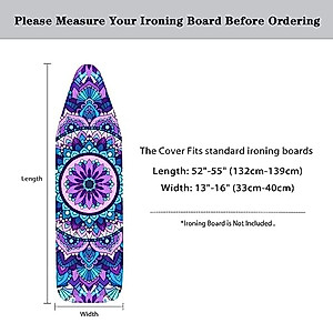 Yuuxorilu Mandala Ironing Board Cover Full Size Scorch Resistant Padding with Elastic Edge Iron Pad Covers Standard Boards, Hook and Loop Fastener Strap