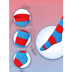 SATINIOR 3 Pairs Blue and Red Striped Long Knee Thigh High Striped Socks Tight for Women
