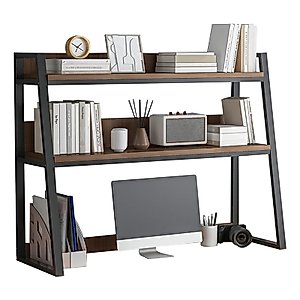FPIGSHS Ladder Bookcase for Computer Desktop, 2-Tier Multipurpose Countertop Hutch Bookshelf, Multi-Function Storage Display Shelf Organizer Rack for Home Dorm Office Supplies (115CM)