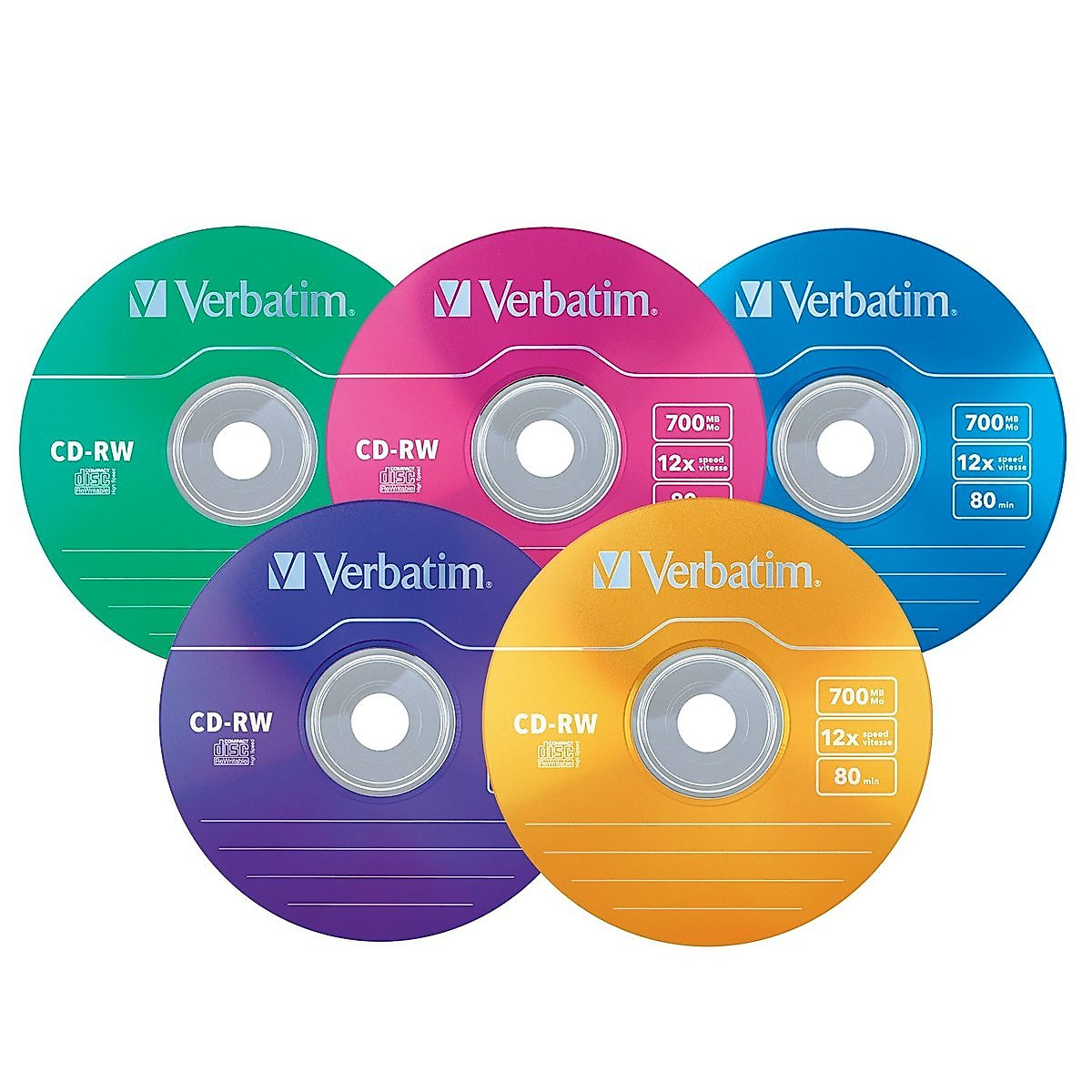 Verbatim CD-RW 700MB 2X-12X Color Rewritable Media Disc - 20 Pack Slim Case - 96685,assorted
