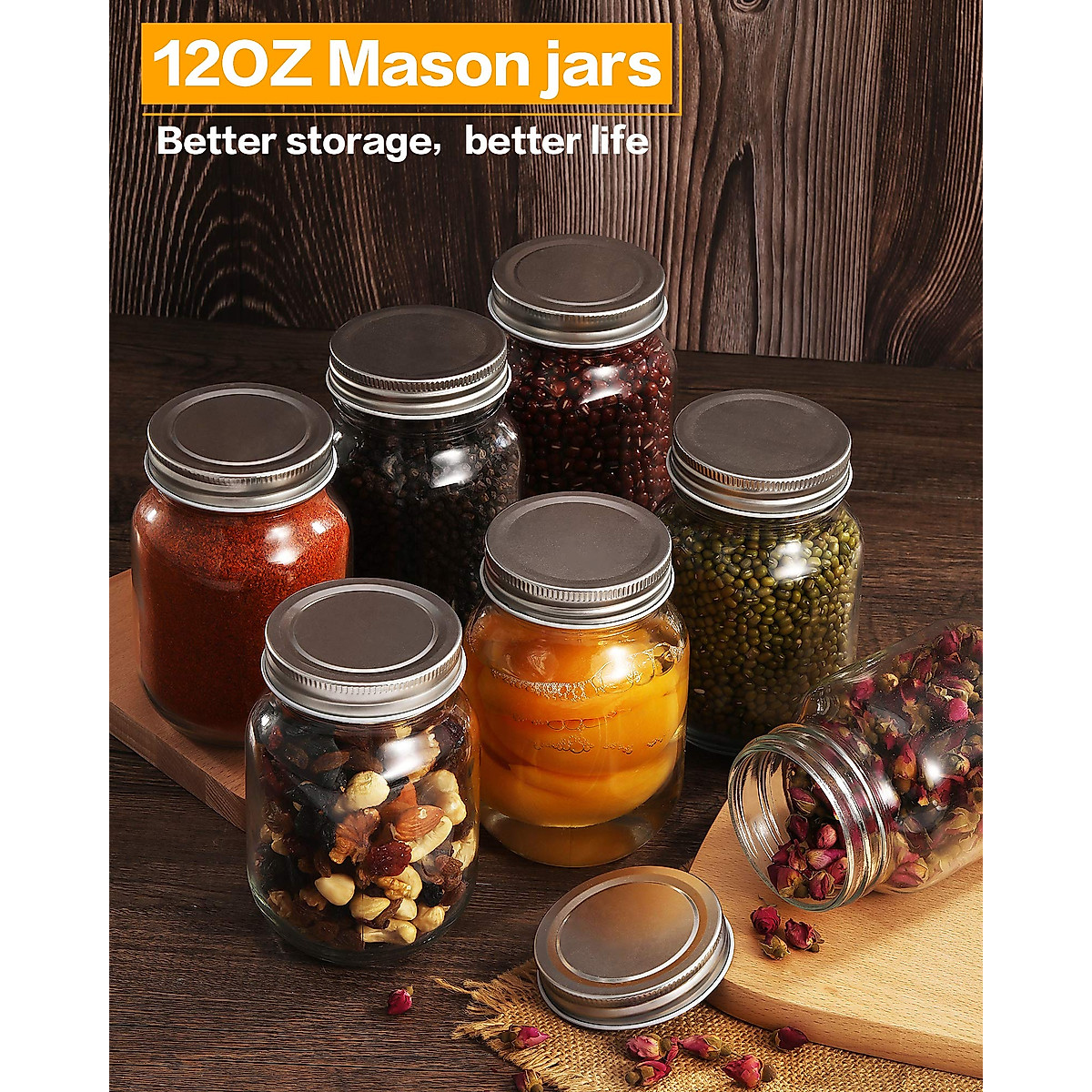 12oz Glass Jars With Lids Regular Mouth 20 Pack -Mason Jars 12 oz For Crafts, Meal Prep, Canning Jars For Food Storage Frascos De Vidrio Con Tapa Para Conservas-with 20 Chalkboard Stickers-Silver Lid