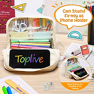 Toplive High Capacity Pencil Case, Large Pencil Pouch Minimalism Pen Bag, College School Office Stationery Asthetic Supply Organizer for Adults Student Teens, White