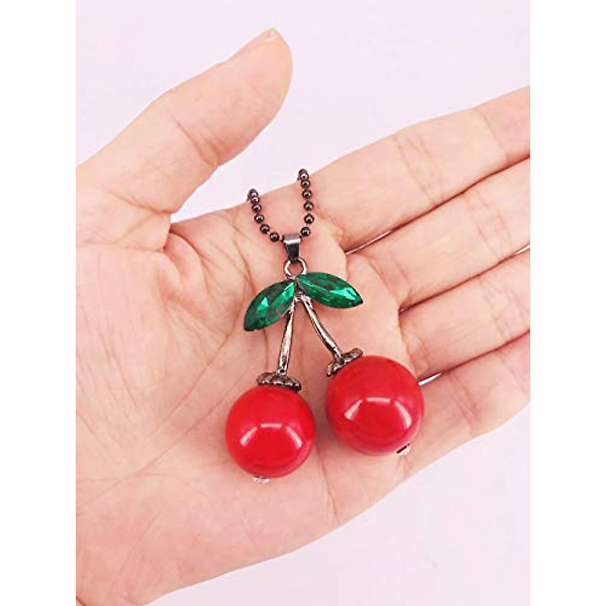 QTMY Cute Cherry Pendant Long Necklace Jewelry for Teen Girls Women