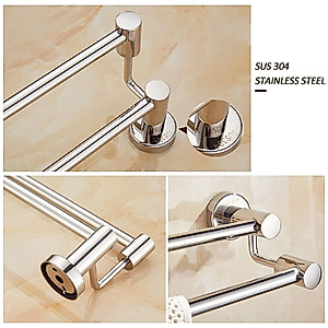 Bathroom Double Towel Bar Holder, 61cm/24inch, Wall-Mounted Towel Rail, SUS 304 Stainless Steel Towel Rod for Bathroom or Kitchen, Polished Silver Finish
