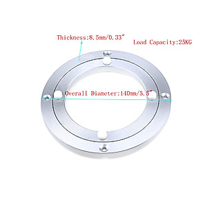 Semetall Aluminum Alloy Table Turntable Bearing 5.5 Inch Heavy Duty Metal Lazy Susan Hardware Round Rotating Bearing Turntable Base for Kitchen Dining Table(140mmx8.5mm,Load Capacity: 25KG)