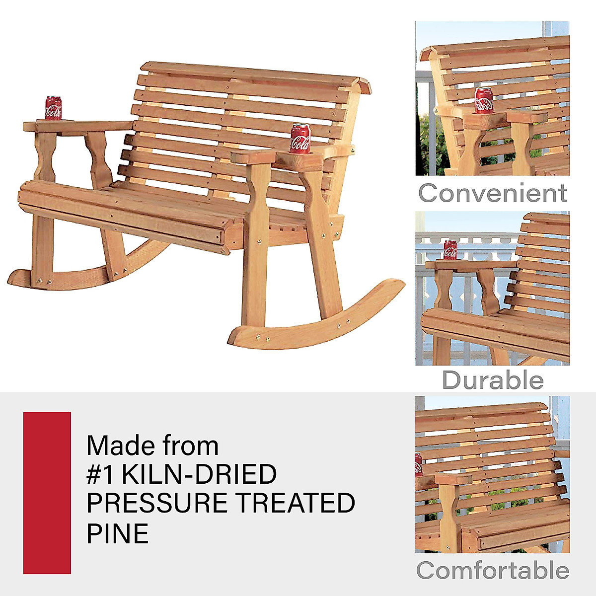 Amish Casual Heavy Duty 800 Lb Roll Back Pressure Treated Double Rocker with Cupholders (Cedar Stain)