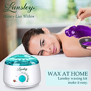Lansley Wax Warmer Hair Removal Home Waxing Kit Electric Pot Heater for Rapid Waxing of All Body, Face, Bikini Area, Legs with 4 Flavor Hard Wax Beans & 10 Wax Applicator Spatulas(At-home Waxing)