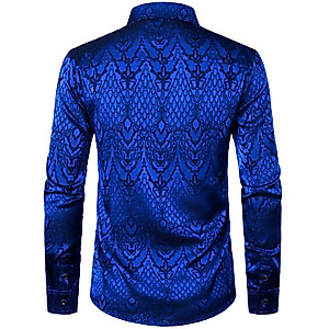 ZEROYAA Men's Hipster Slim Fit Long Sleeve Gothic Jacquard Button Up Dress Shirts for Party Prom ZLCL32-Royal Blue Large