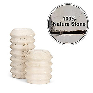 WORHE Candle Holders True Natural Travertine Stone 0.4" Thick, Set of 2 Premium Marble Candlestick Holder for Wedding Dinning Party, Candle Stand for 3/4 inch Thick Candles Color White (ZT002)