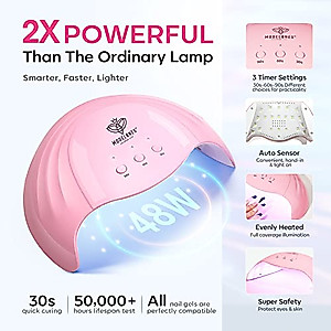 modelones Gel UV LED Nail Lamp with UV Gloves Kit, 48W Nail Dryer with 3 Timer Settings and Automatic Sensor for Cures All Nail Polish, Professional UPF99+ UV Protection Gloves for Nail Art Manicure