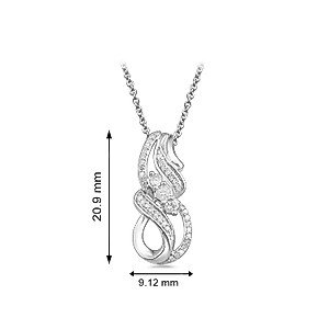 Jewelili Sterling Silver 1/4 Cttw Natural White Round Diamond Pendant Necklace, 18" Rolo Chain
