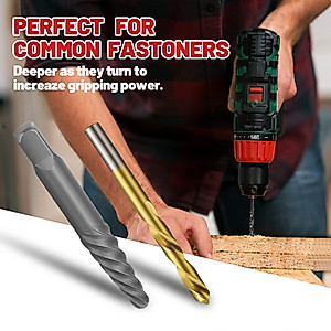 UYECOVE 14 Pieces Screw Extractor Set, 35# Cr-Mo & 6542 HSS Steel Cobalt Left Hand Drill Bits Set for Removing Stripped Screws and Broken Bolts Ez Out Screw Extractor Set Broken Bolt Extractor Kit