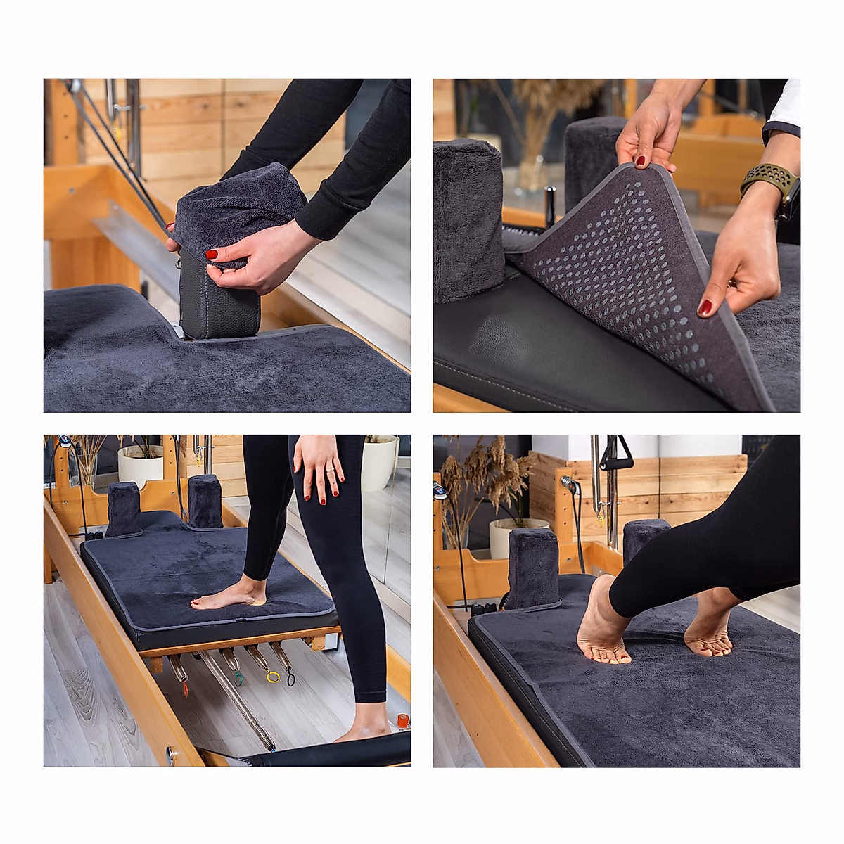 Pilates Reformer Non-Slip Mat Towel (Included 2 Pcs Shoulder Block Covers) (DARK GREY)