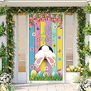 FARMNALL Easter Door CoverBunny Egg Rabbit Decor Daisy Decorations Door Banner Farmhouse Holiday Decor Pattern Easter Season Supplies for Home Office