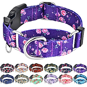 Fidohug Martingale Collar for Dogs with Buckle Floral Dog Collar Girl Female Soft Nylon Dog Collars for Small Medium Large Dogs (Purple Flower, S)