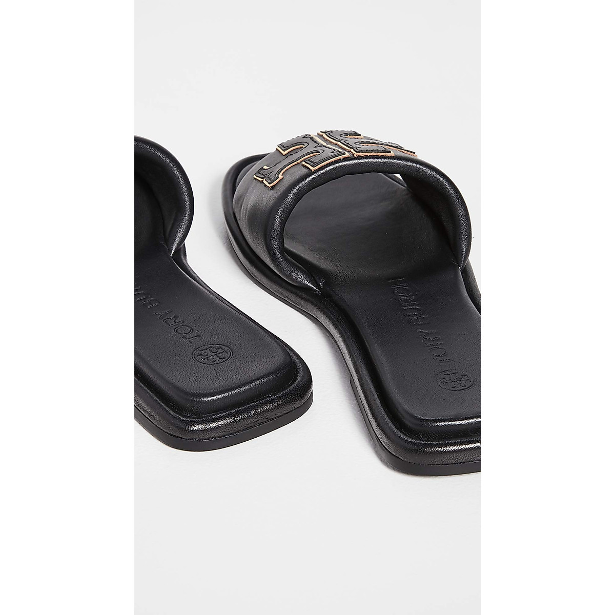 Tory Burch Women's Double T Sport Slides, Perfect Black/Gold, 7 Medium US