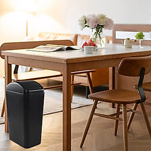 Vababa 3 Gallon Black Plastic Swing Top Trash Can, Small Slim Garbage Bin with Swing Lid