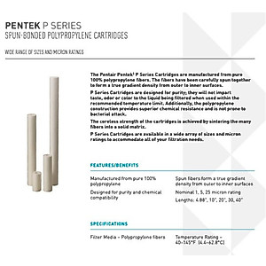 Pentair Pentek P5-478 Sediment Water Filter, 5-Inch, Under Sink Spun-Bonded Polypropylene Replacement Cartridge, 5" x 2.5", 5 Micron