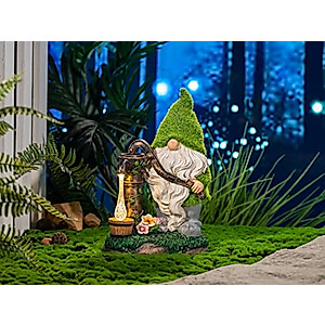 TERESA'S COLLECTIONS Garden Gnomes Decorations for Yard with Solar Lights, Large Cute Flocked Garden Sculptures & Statues Garden Gifts for Mom Front Porch Patio Outdoor Lawn Ornaments, 11.4"