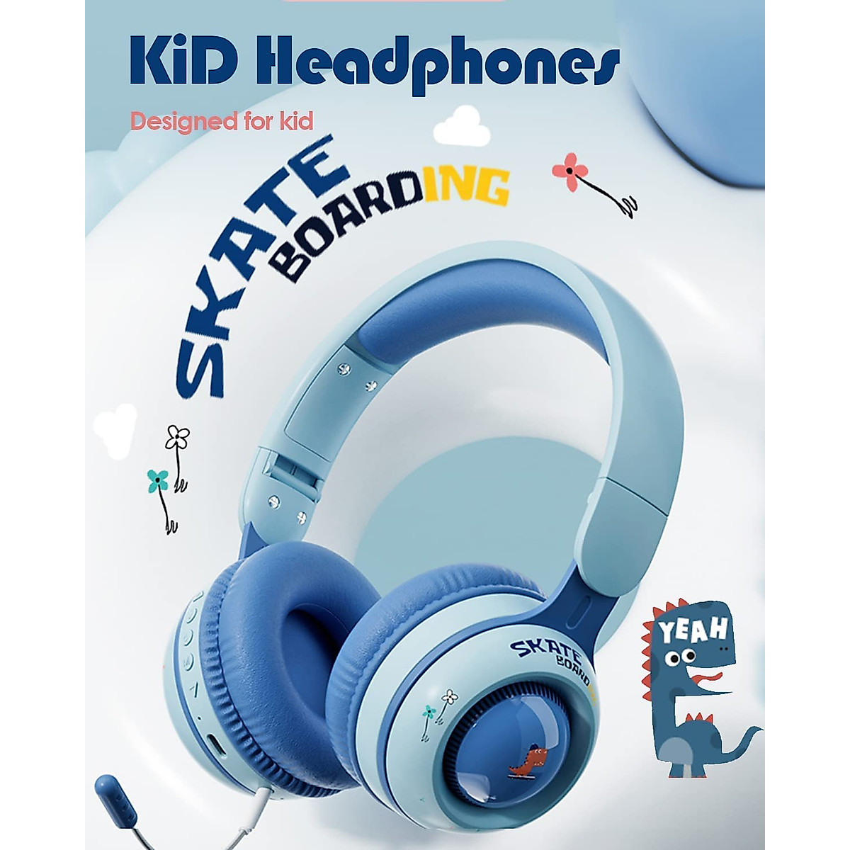 Xmenha Kids Headphones with Microphone for School - Wireless Boy Girls Noise Cancelling Ear Protection Bluetooth Headphones Foldable Children Volume Limiting for iPad Kindle Airplane Travel Tablet
