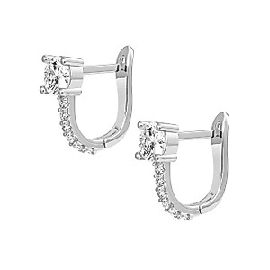 PAVOI 14K White Gold Plated Post Cubic Zirconia Cuff Earring Huggie Stud with Main Stone