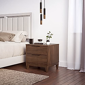 Boyd Sleep Bedroom Nightstand Bedside Table: Mackay Two Drawer Storage with Leg Base, Walnut