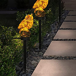 Dazzle Bright Owl Figure Solar LED Lights, Resin Garden Waterproof Decorations with Stake for Outdoor Yard Pathway Outside Patio Lawn Decor to Scare Birds Away, Brown (2 Pack)