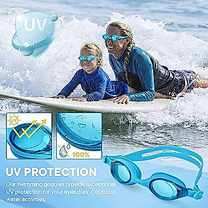 SILWARE Classic Swim Goggles, Colorful Silicone Swimming Goggles, Anti-Fog & Anti-UV, for Adult & Youth, with Waterproof Bag (Blue)