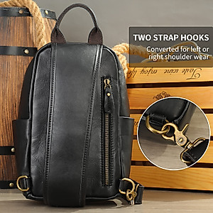 NIUCUNZH Soft Genuine Leather Crossbody Sling Bag Lightweight One Shoulder Small Backpack with Wide Comfortable Leather Strap Black