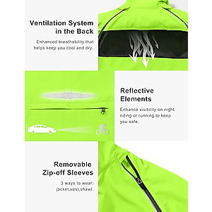 Little Donkey Andy Women's Quick-Dry Running Jacket Convertible UPF 50+ Cycling Jacket Windbreaker with Removable Sleeves Fluorescent Yellow Size L