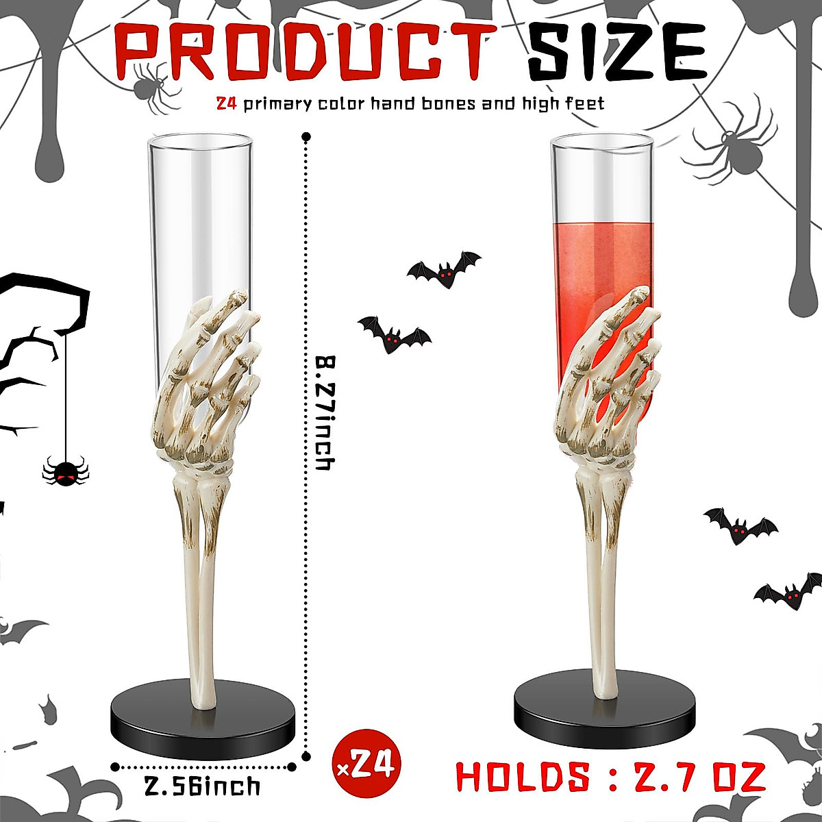 Tanlade 2.7 oz Goblets with Spooky Skeleton Hand Plastic Champagne Flutes Cups for Decorations and Haunted House(Champagne, 12 Pcs)