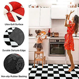 Area Rug White Black Checkered Ceramic Tiles Pattern Seamless Washable 4x6 feet Rugs for Bedroom Kitchen Living Room Non Slip Outdoor Carpets Soft Mats for Home Playroom Decor