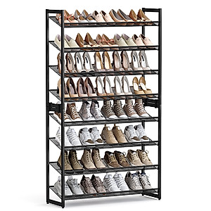 SONGMICS Shoe Rack, 8-Tier Shoe Organizer, Metal Shoe Storage for Garage, Entryway, Set of 2 4-Tier Stackable Shoe Shelf, with Adjustable Flat or Angled Shelves, Holds 32-40 Pairs, Black