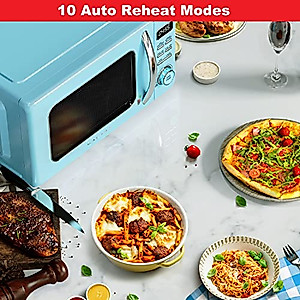 Galanz GLR31TBEER Retro Compact Refrigerator, Mini Fridge with Dual Doors, 3.1 Cu FT, Blue & GLCMKZ11BER10 Retro Countertop Microwave Oven with Auto Cook & Reheat, Defrost, 1.1 cu ft, Blue