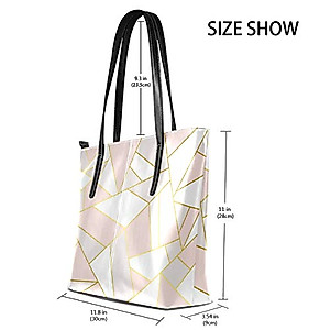 MNSRUU Tote Bag for Women Rose Gold Pink Geometry Marble Shoulder Bag Big Capacity PU Leather Handbag