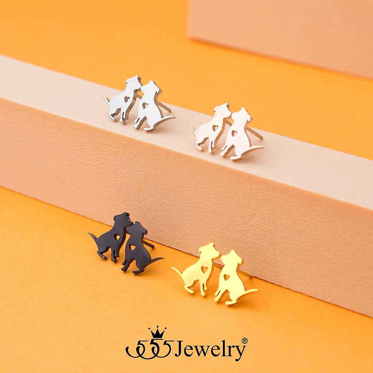 555Jewelry Stainless Steel Small Dog Stud Earrings for Ladies, Hypoallergenic Miniature Dog Earrings for Women, Tiny Stud Doggy Earrings for Women, Small Studs Earrings, Black