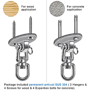 SELEWARE Ceiling Swing Mount Stainless Steel Swing Hangers Free Swivel Swing Hooks for Yoga Swing Indoor Outdoor Swing Set Porch Swing Chair Punching Heavy Bag 2000 lbs Capacity Each 2 Pack