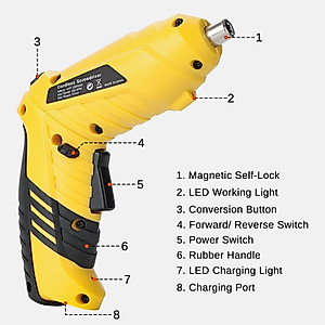 SainSmart Cordless Electric Screwdriver with Rechargeable 3.6v Lithium Battery and 1/4” Hex Chuck, Includes 45pcs Bits, 1 Extension Rod and 1 USB Cable