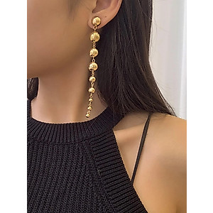 Gold Ball Dangle Earrings Link Round Ball Drop Earring for Women Statement Long Chain Ball Earrings Jewelry (Gold）