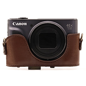 MegaGear MG1174 Canon PowerShot SX740 HS, SX730 HS Ever Ready Leather Camera Case with Strap - Dark Brown