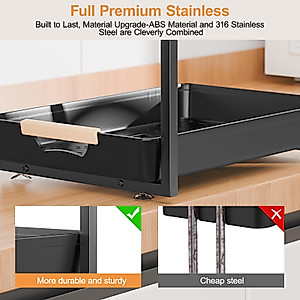 LIUMAYAS 2 Pack Under Sink Organizer Pull 0ut, 3 Height Adjustable Under Kitchen Sink 0rganizer and Storage Black, 2 Tier Double Sliding Drawer Cabinet Organizer for Kitchen Bathroom Pantry