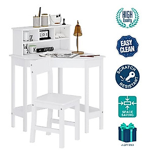 UTEX Kids Desk,Wooden Study Desk with Chair for Children,Writing Desk with Storage and Hutch for Home School Use,White