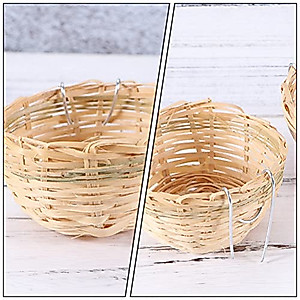 DOITOOL Outdoor Decor 7pcs Bamboo Weaving Breeding with Hooks Handmade Bamboo Pigeon Mat Breeding Egg Pad Breathable Nesting Mat Counntry Style Bird for Canary Swallow Finch Wicker Storage Basket
